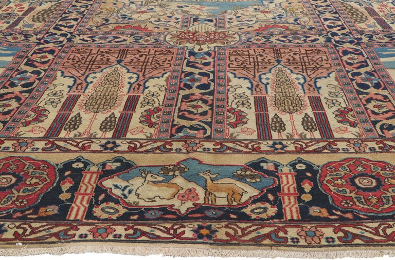 Antique Persian Tabriz Pictorial Rug with Garden Design For Sale at 1stDibs