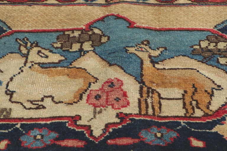 Antique Persian Tabriz Pictorial Rug with Garden Design For Sale at 1stDibs