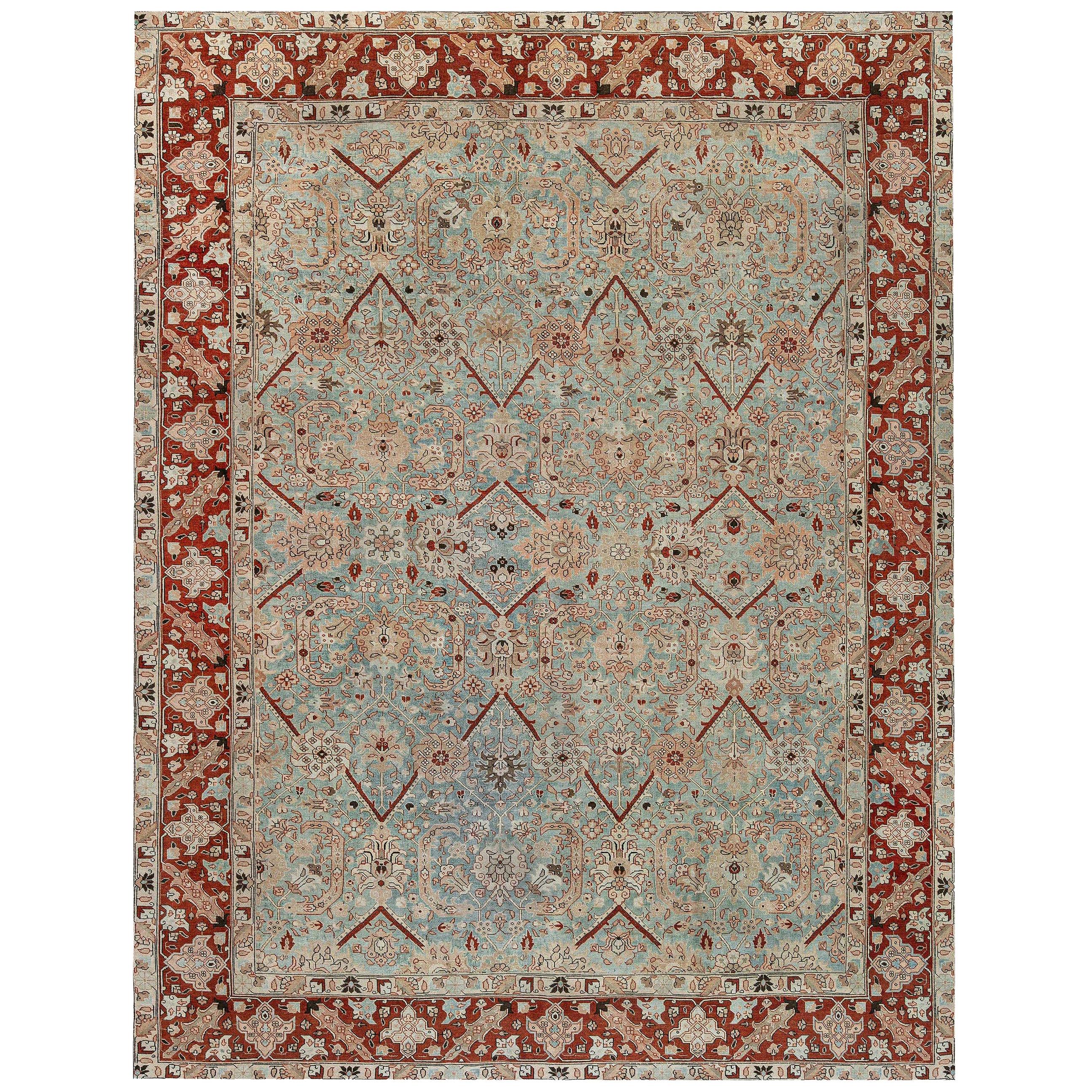 Large Antique Persian Tabriz Rug in Vine Scroll Design in Blue ...
