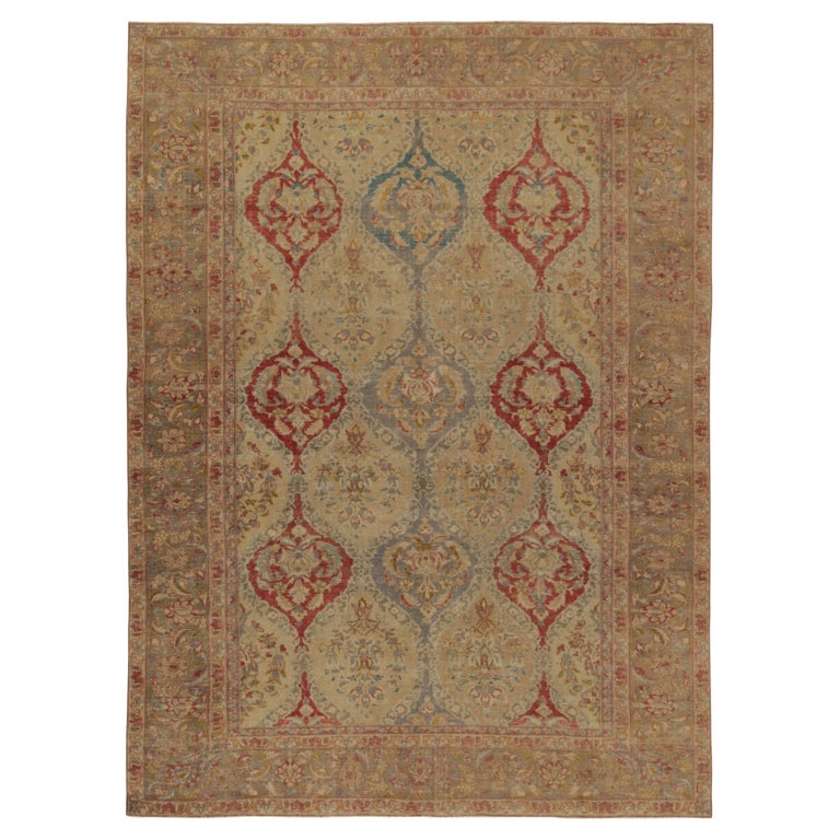 Antique Persian Tabriz Rug in Beige with Red and Floral Pattern by Rug ...