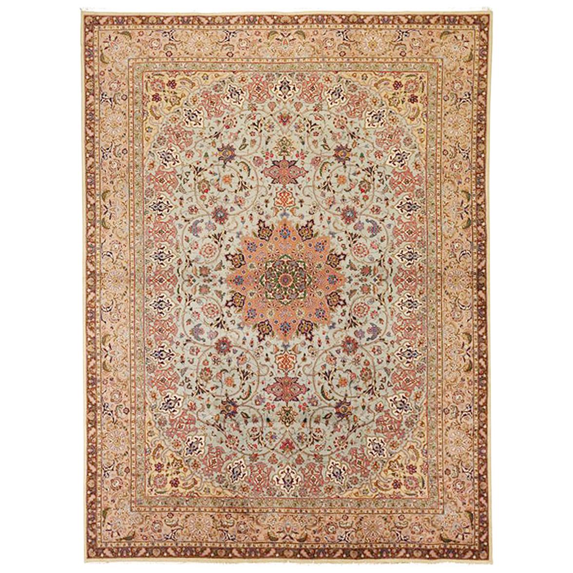 Antique Persian Tabriz Rug with Colorful Flower Motifs on Ivory Field ...