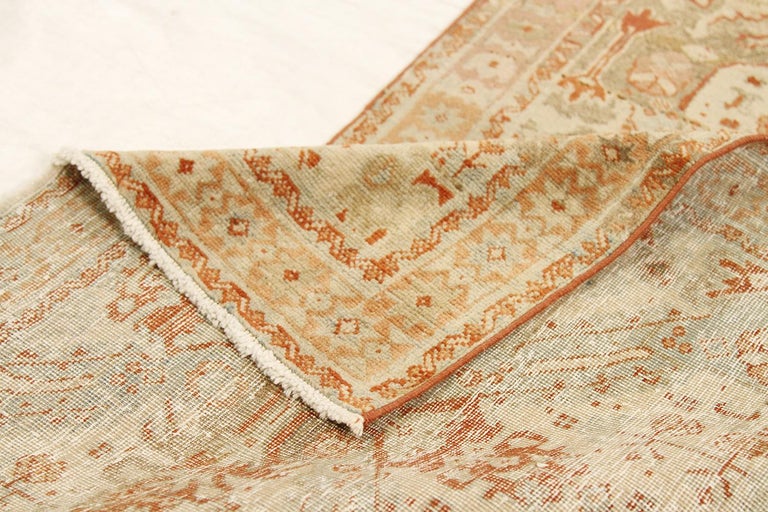 Antique Persian Tabriz Runner Rug with Red and Orange Botanical Details ...