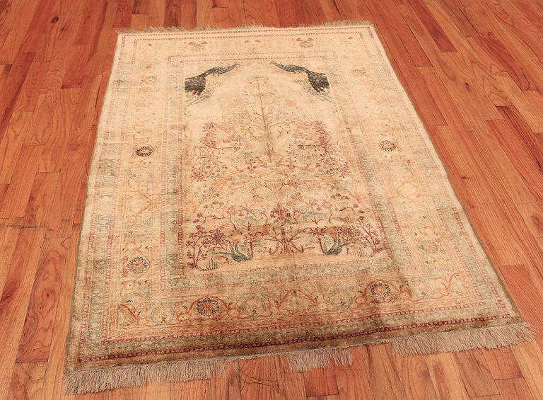 Antique Persian Tabriz Silk Prayer Rug. 4 ft 3 in x 5 ft 6 in For Sale ...