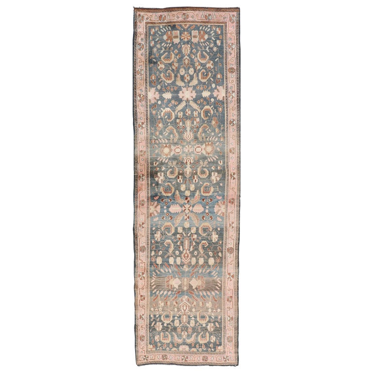 Antique Persian Tabriz with Medium in Light Teal Background and Light ...