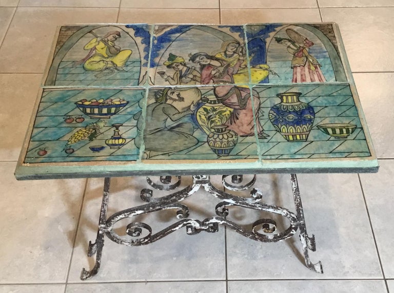 Antique Persian Tile Wrought Iron Coffee Table at 1stDibs