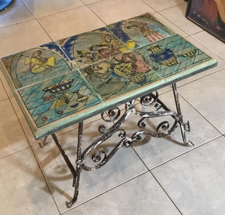Antique Persian Tile Wrought Iron Coffee Table at 1stDibs