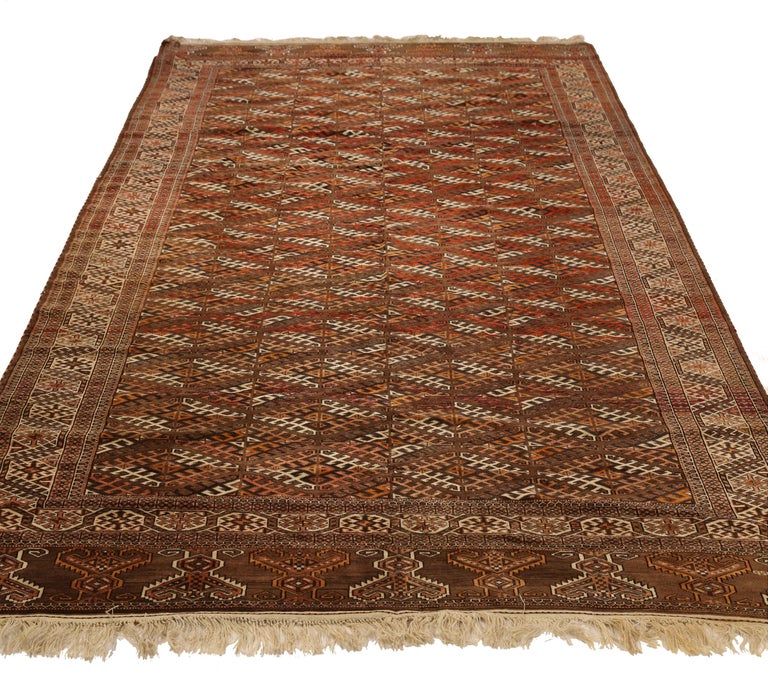 Antique Persian Turkmen Rug with Black and White Diamond Patterns on ...
