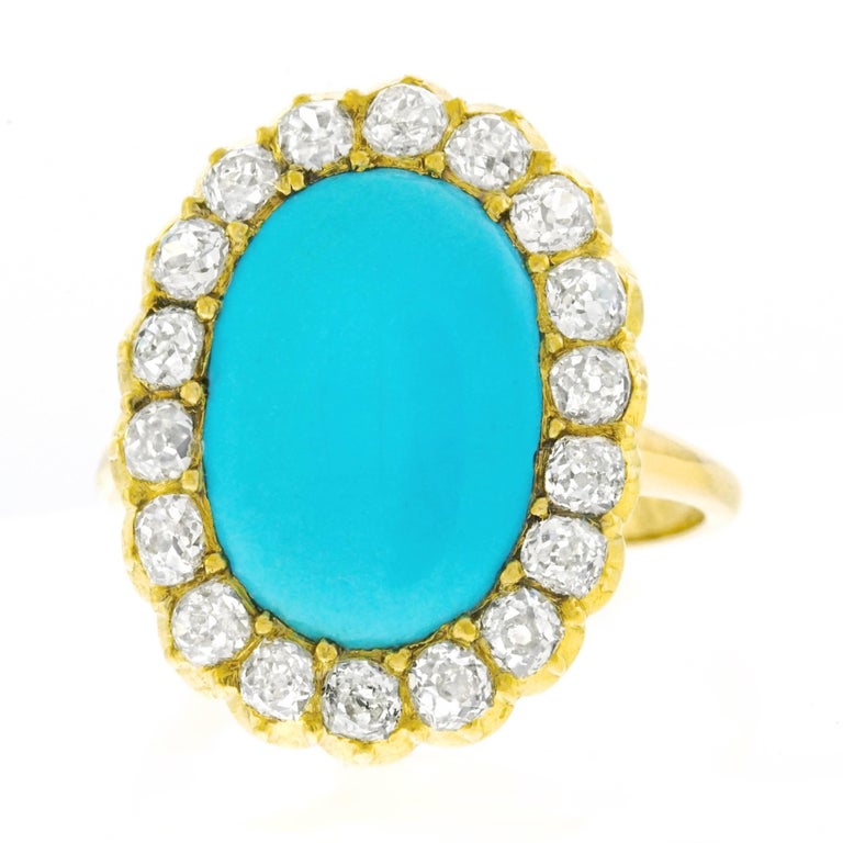 Antique Persian Turquoise and Diamond Set Gold Ring at 1stDibs