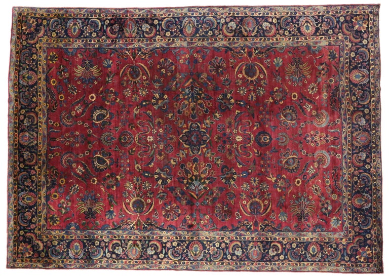 Antique Persian Yazd Area Rug with Luxe Victorian Style For Sale at ...