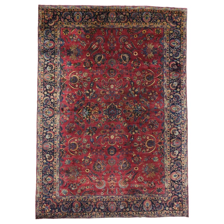 Antique Persian Yazd Area Rug with Luxe Victorian Style For Sale at ...