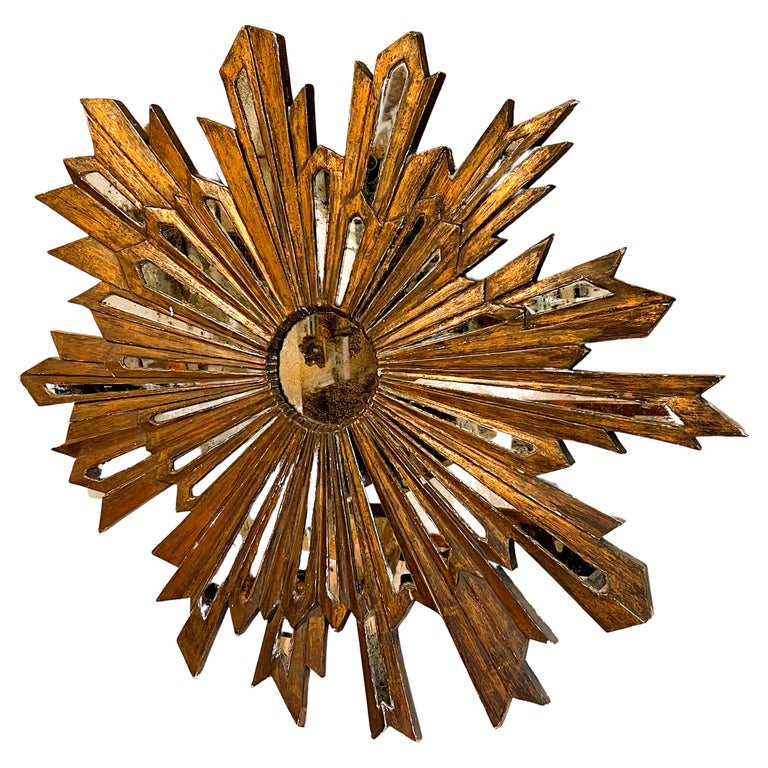 Antique Peruvian Sunburst Mirror Gilded and Wood For Sale at 1stDibs