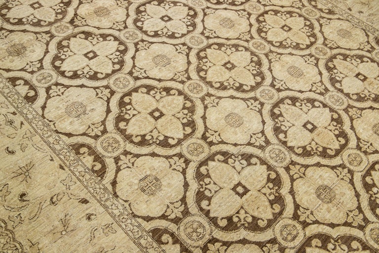 Antique Peshawar Handmade Allover Designed Beige Wool Rug For Sale at ...