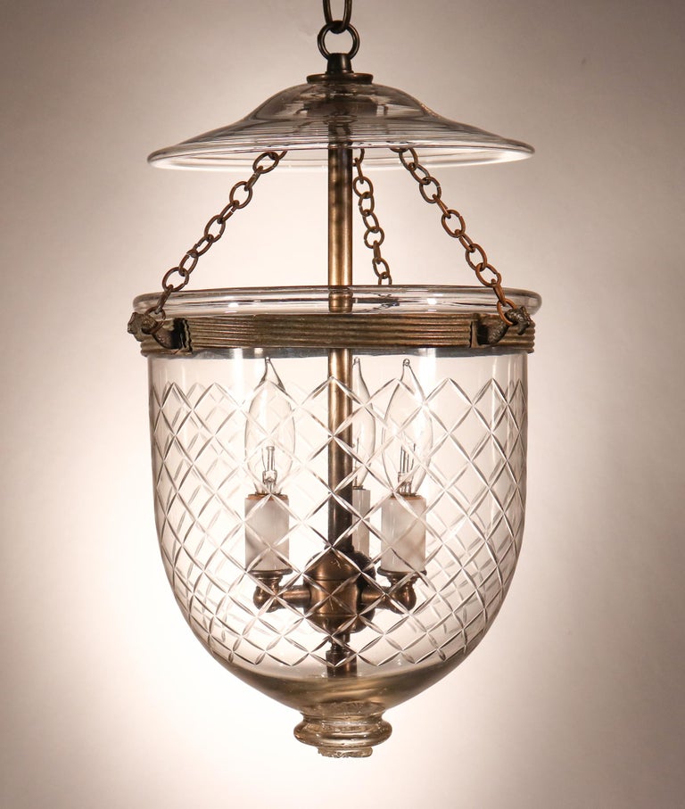 Antique Petite Bell Jar Lantern with Diamond Etching at 1stDibs