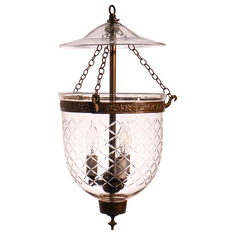 Antique Petite Bell Jar Lantern with Diamond Etching at 1stDibs