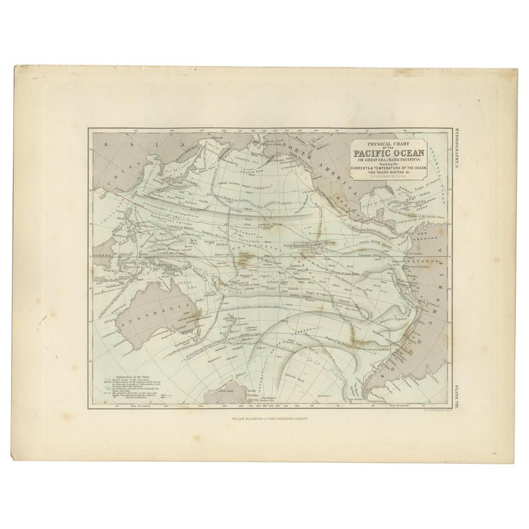 Antique Physical Chart of the Pacific Ocean by Johnston, ''1850'' For ...