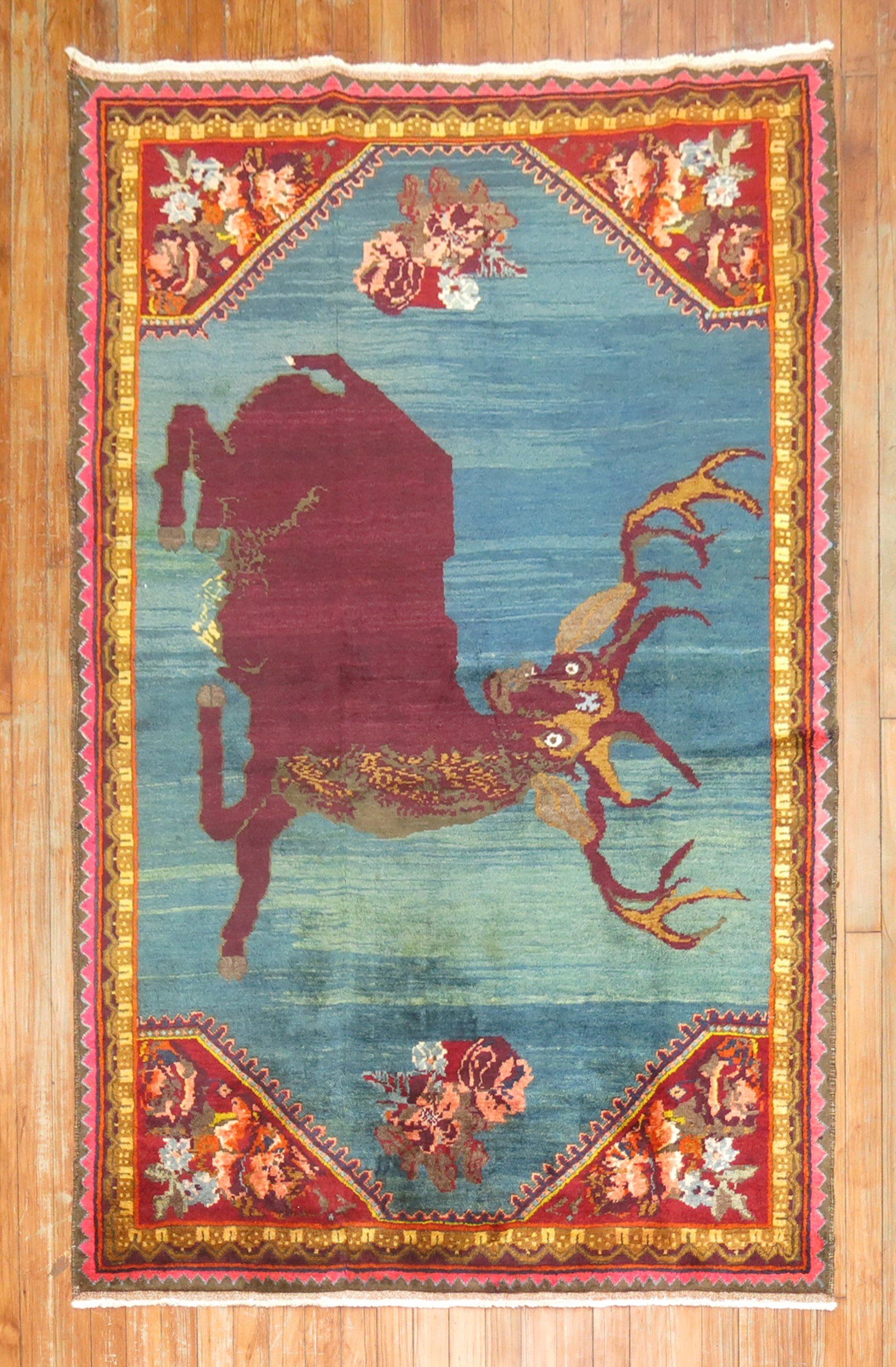 Antique Pictorial Deer Rug at 1stDibs | vintage deer rug, deer carpet ...