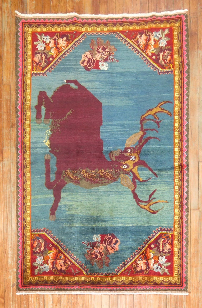 Antique Pictorial Deer Rug For Sale at 1stDibs