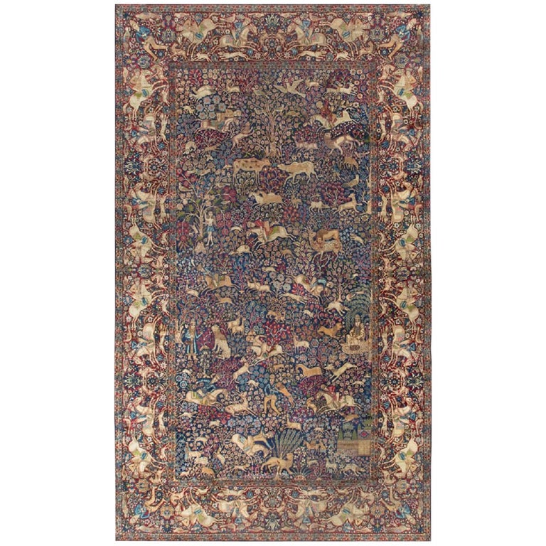 Antique Pictorial Kirman Rug, circa 1890 11'3 x 19' For Sale at 1stDibs
