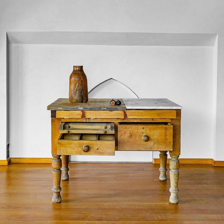 Antique Pine and Marble English Bakers Table Kitchen Island at 1stDibs ...