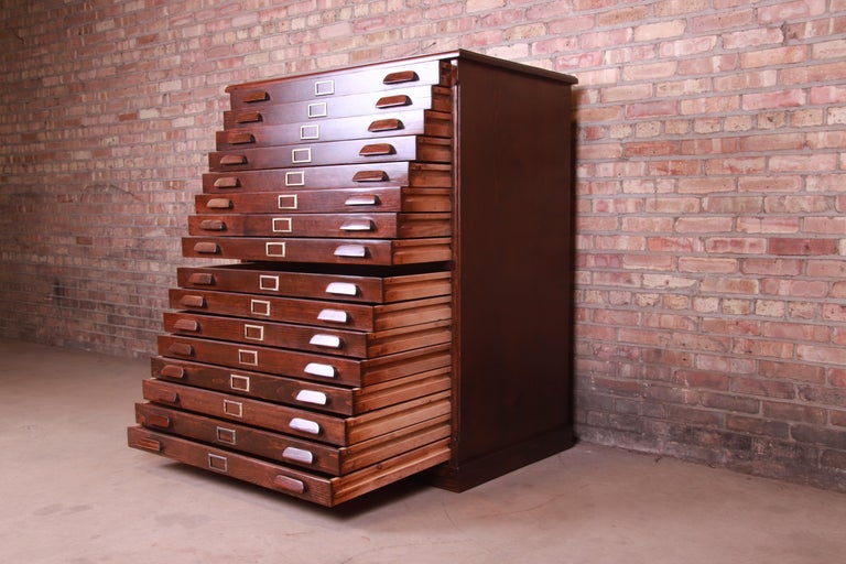 Antique Pine Architect's Blueprint 16-Drawer Flat File Cabinet, Newly ...