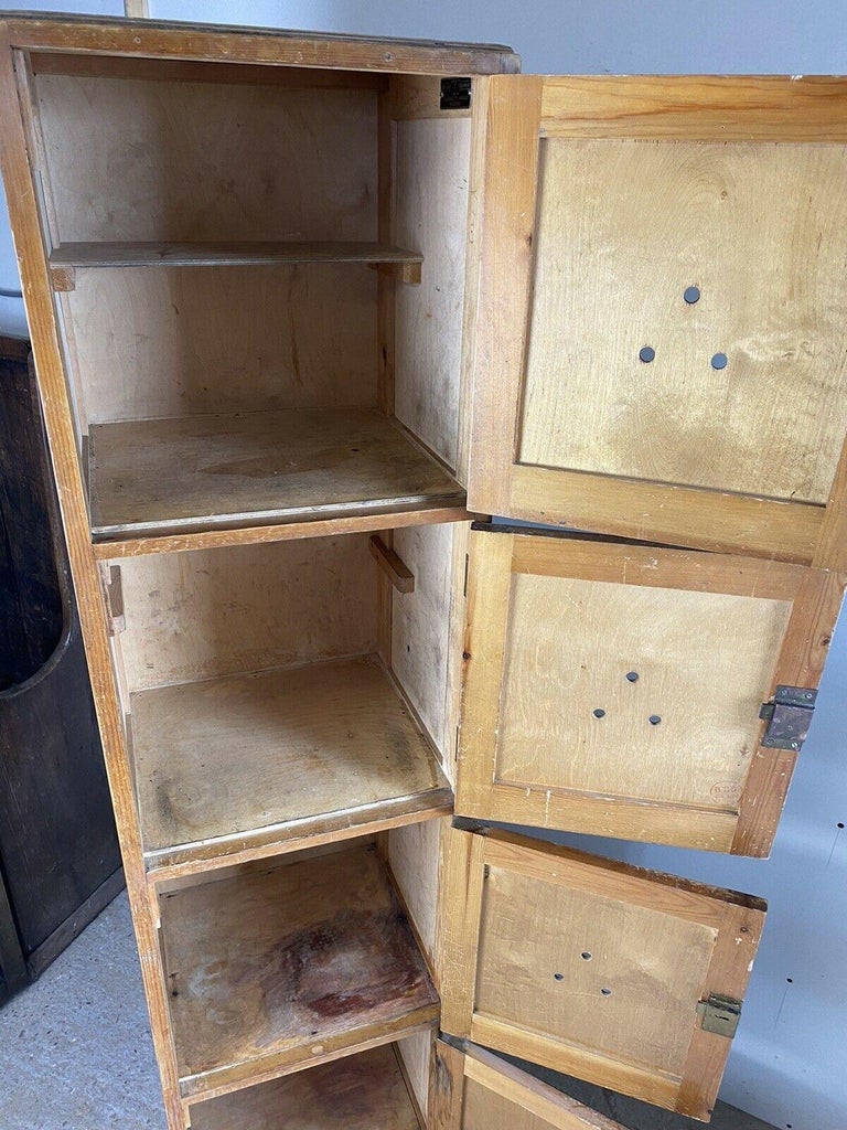 Antique Pine English School Cupboard Locker, c 1940 For Sale at 1stDibs