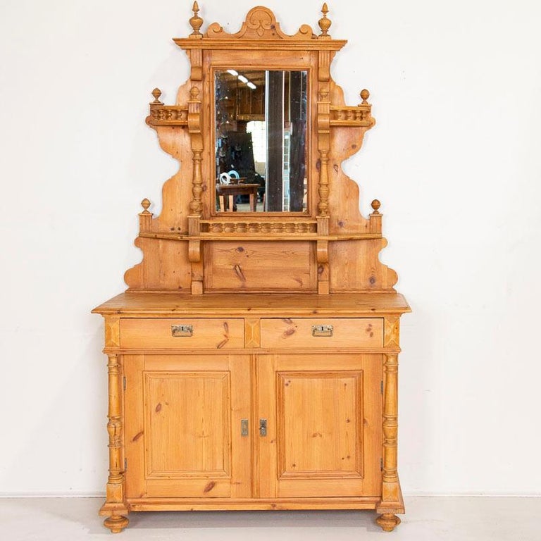 Antique Pine Sideboard Buffet with Mirror For Sale at 1stDibs