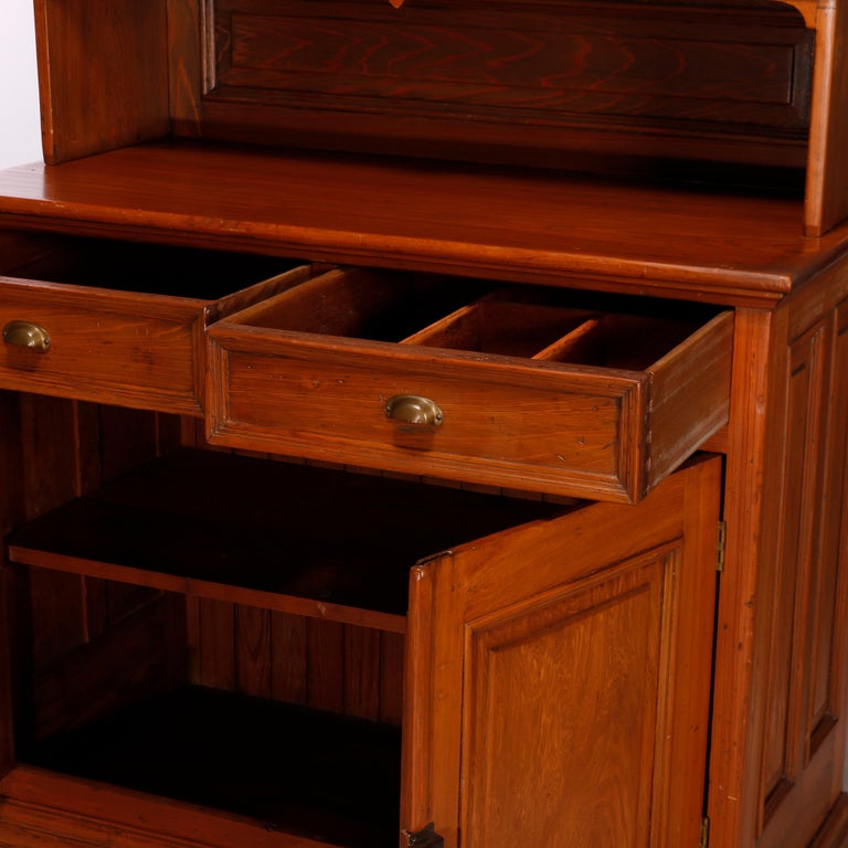 Antique Pine Step Back Country Cupboard with Frosted Glass Doors, Circa ...