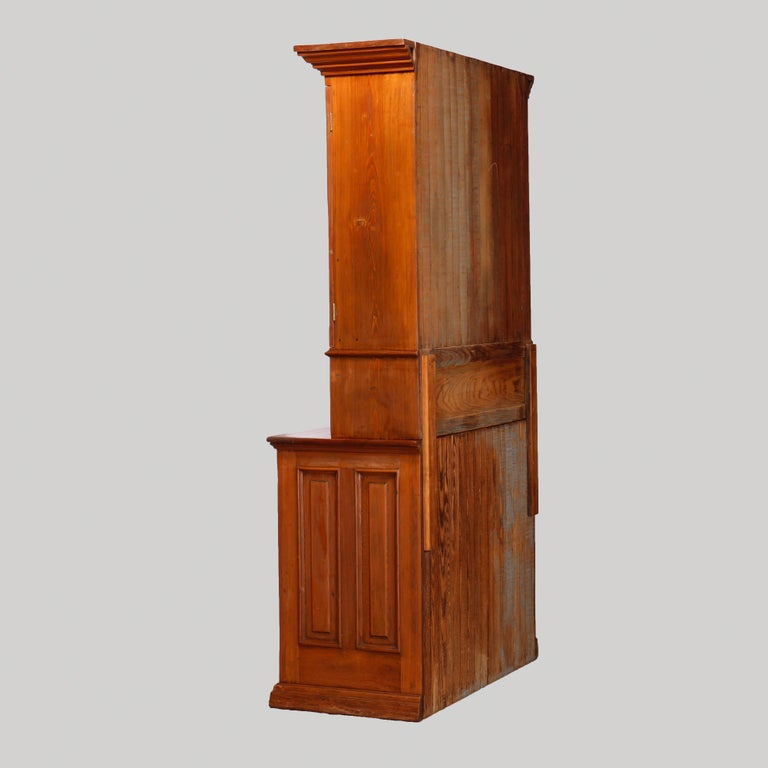 Antique Pine Step Back Country Cupboard with Frosted Glass Doors, Circa ...