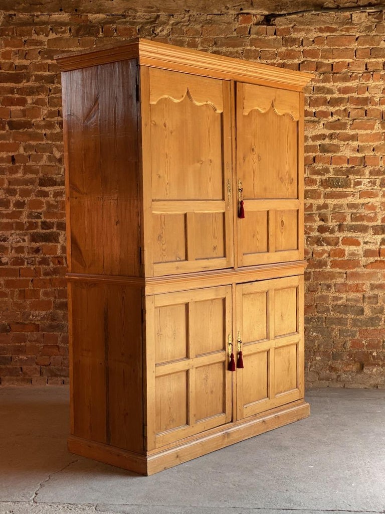 Antique Pine Wardrobe Housekeepers Cupboard 19th Century Victorian ...
