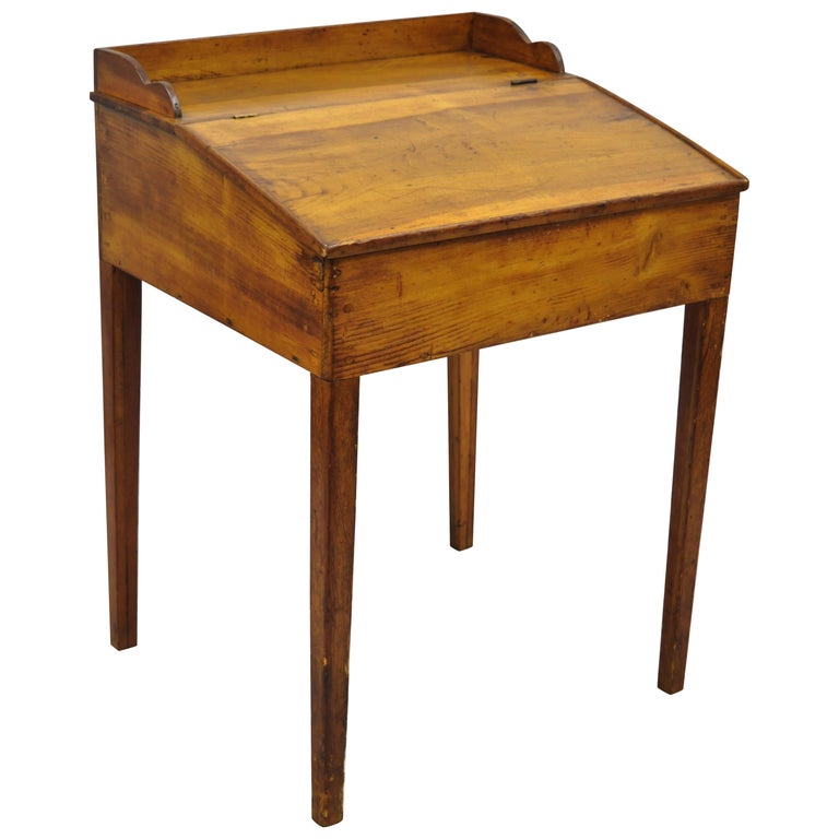 Antique Pine Wood American Primitive Flip Storage Work Plantation Desk ...