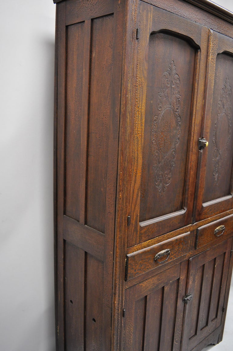 Antique Pine Wood Victorian Cupboard Cabinet Hutch with Alligatored ...