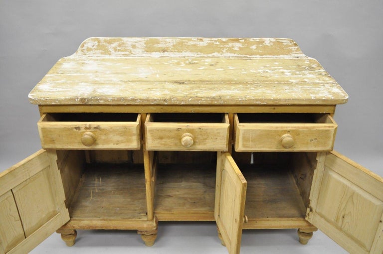Antique Pinewood Distress Painted Sideboard Server Primitive Rustic ...