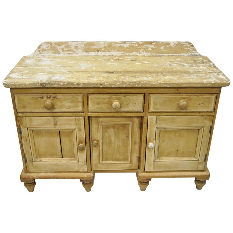 Antique Pinewood Distress Painted Sideboard Server Primitive Rustic ...