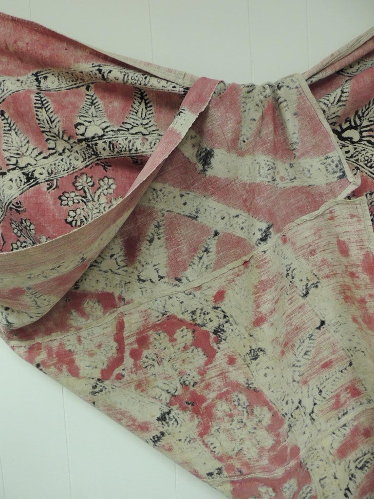 Antique Pink and Black Linen Hand Printed Indian Cloth at 1stDibs