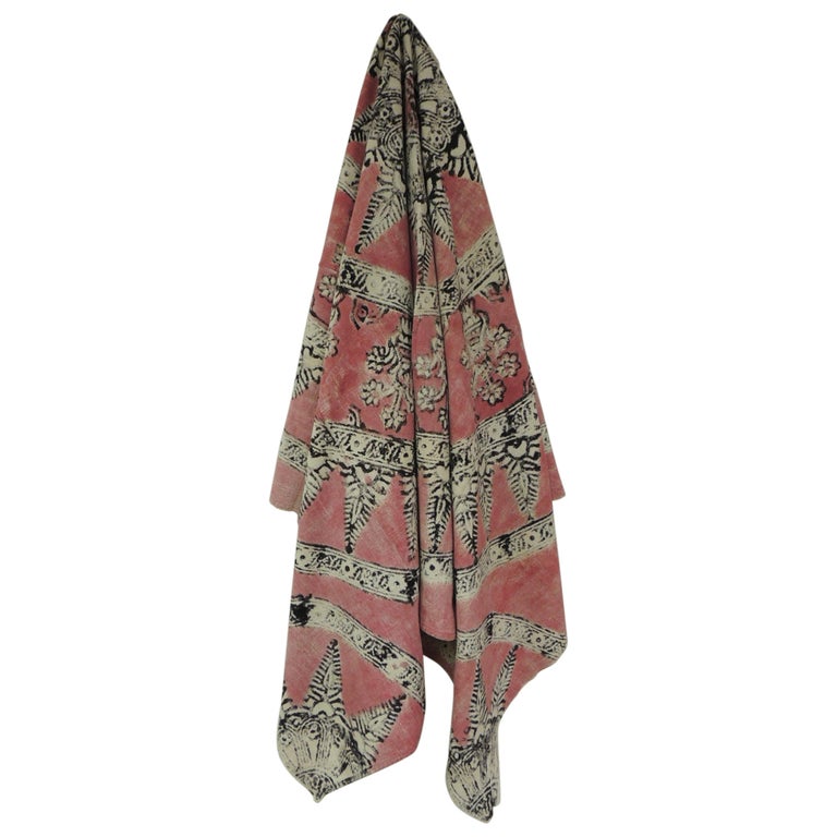 Antique Pink and Black Linen Hand Printed Indian Cloth at 1stDibs
