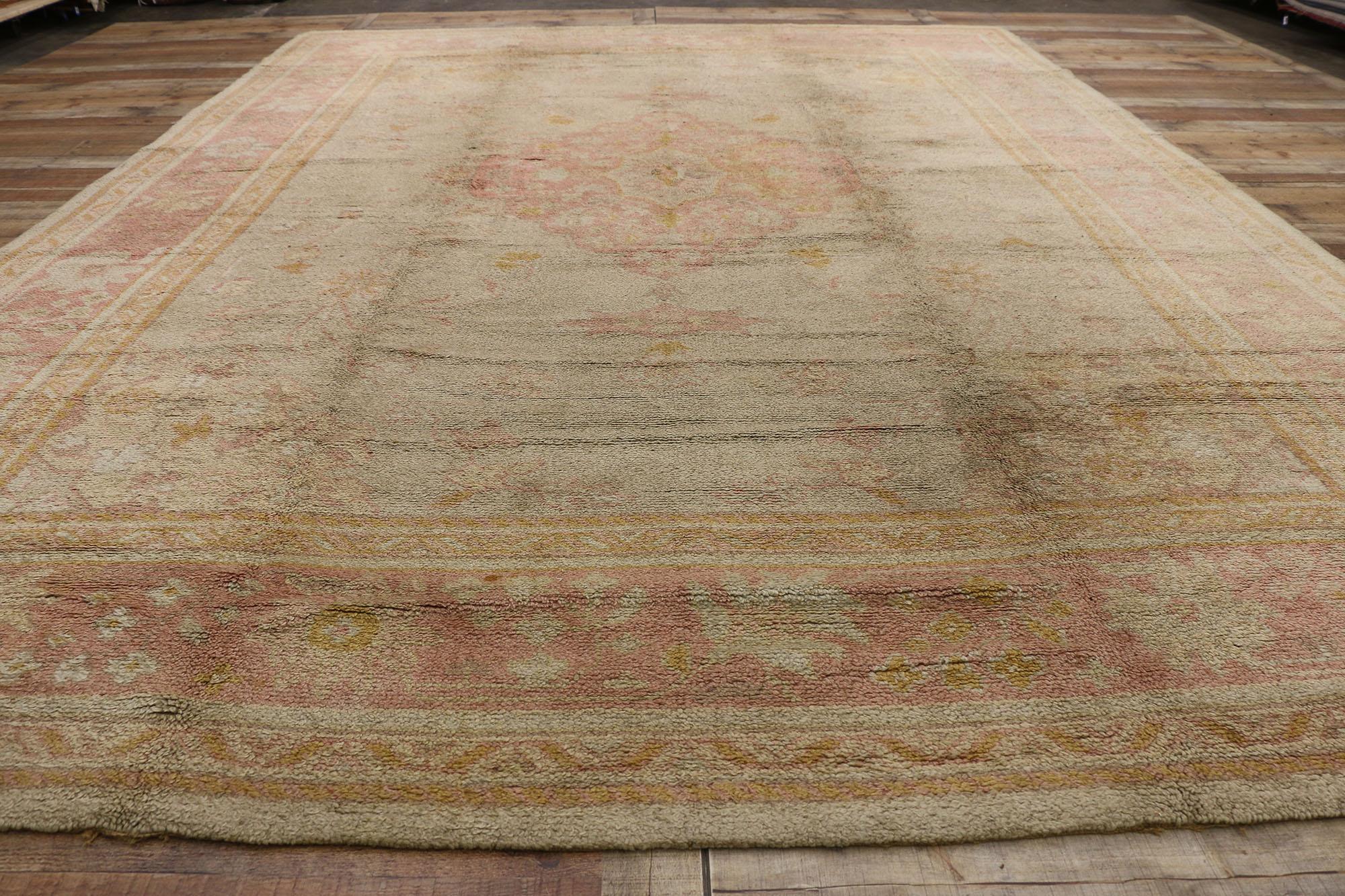 Antique Pink and Light Green European Oushak Rug For Sale at 1stDibs