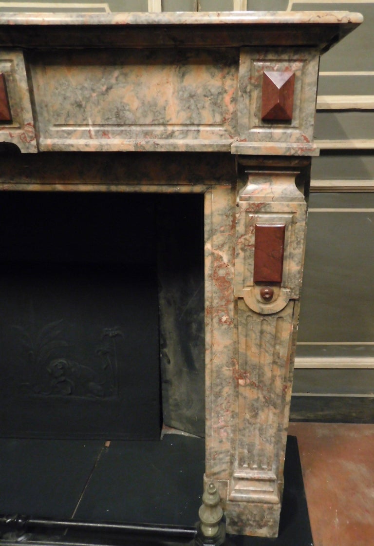 Antique Pink Marble Fireplace Mantel with Red Marble Inlays, 19th ...