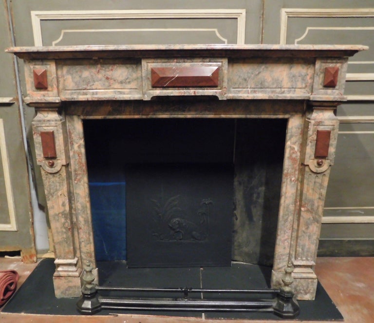 Antique Pink Marble Fireplace Mantel with Red Marble Inlays, 19th ...