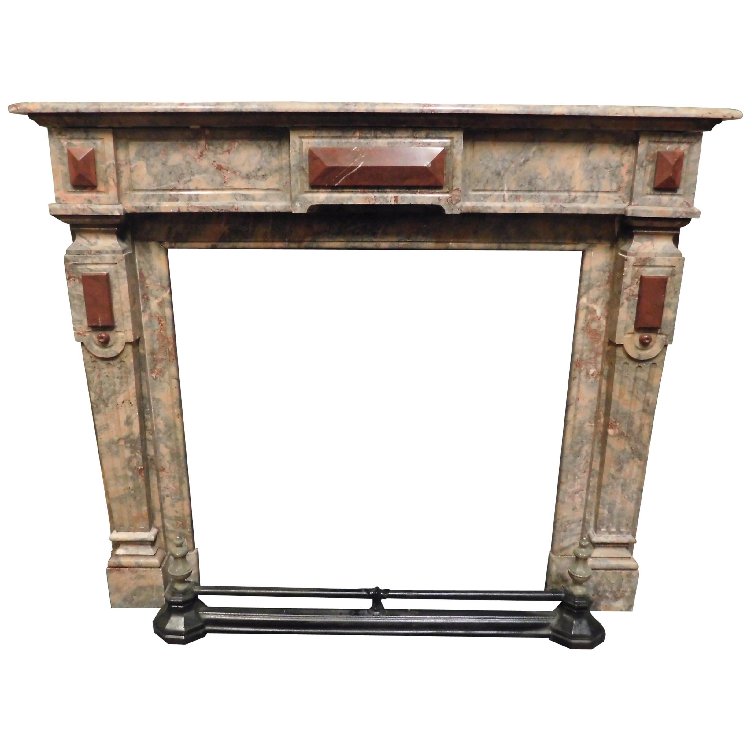 Antique Pink Marble Fireplace Mantel with Red Marble Inlays, 19th ...