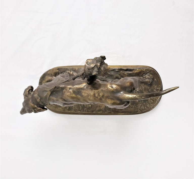 Antique P.J. Mene Signed French Bronze Sculpture of a Panting Dog Tied ...