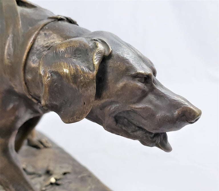 Antique P.J. Mene Signed French Bronze Sculpture of a Panting Dog Tied ...