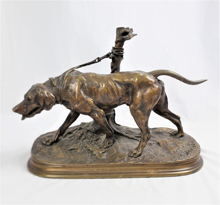 Antique P.J. Mene Signed French Bronze Sculpture of a Panting Dog Tied ...