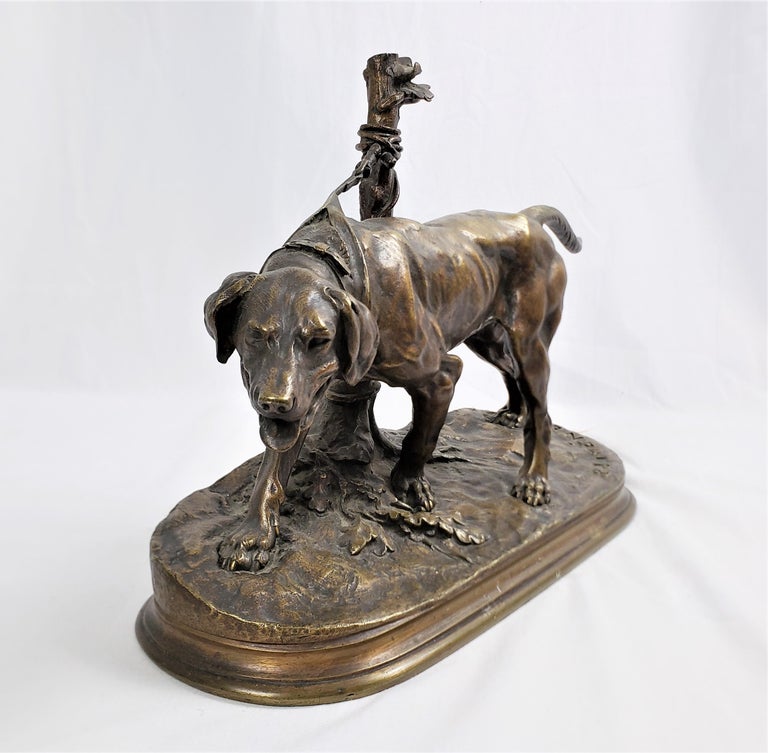 Antique P.J. Mene Signed French Bronze Sculpture of a Panting Dog Tied ...