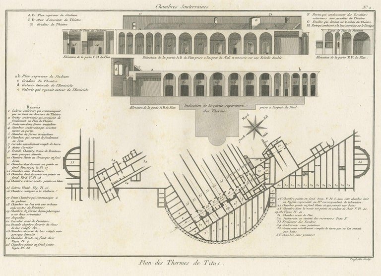 Antique Plan of Underground Area of Baths of Emperor Titus, Rome, Italy ...