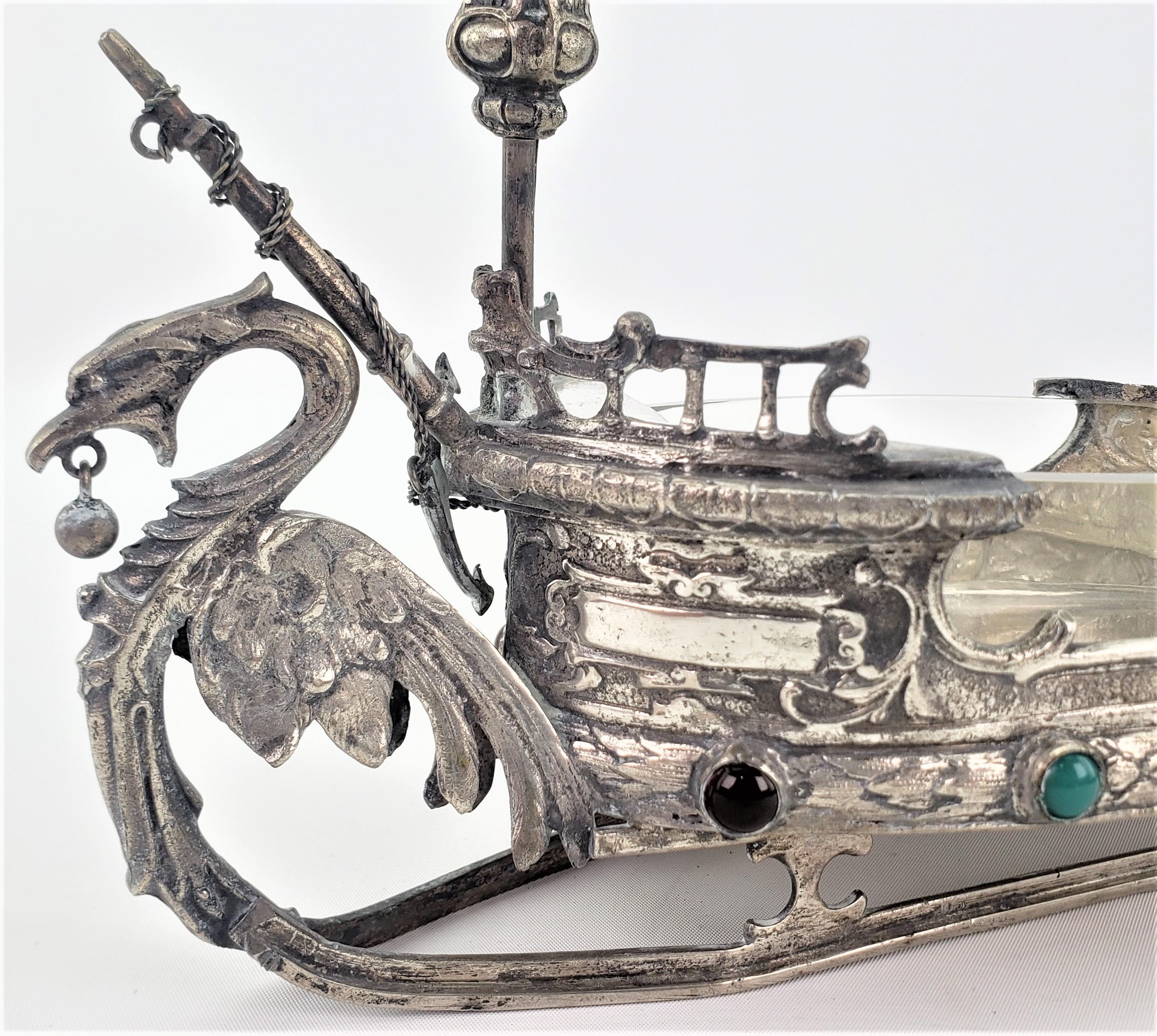 Antique Plated Cast Nef Viking Styled Ship or Galleon with Inset ...