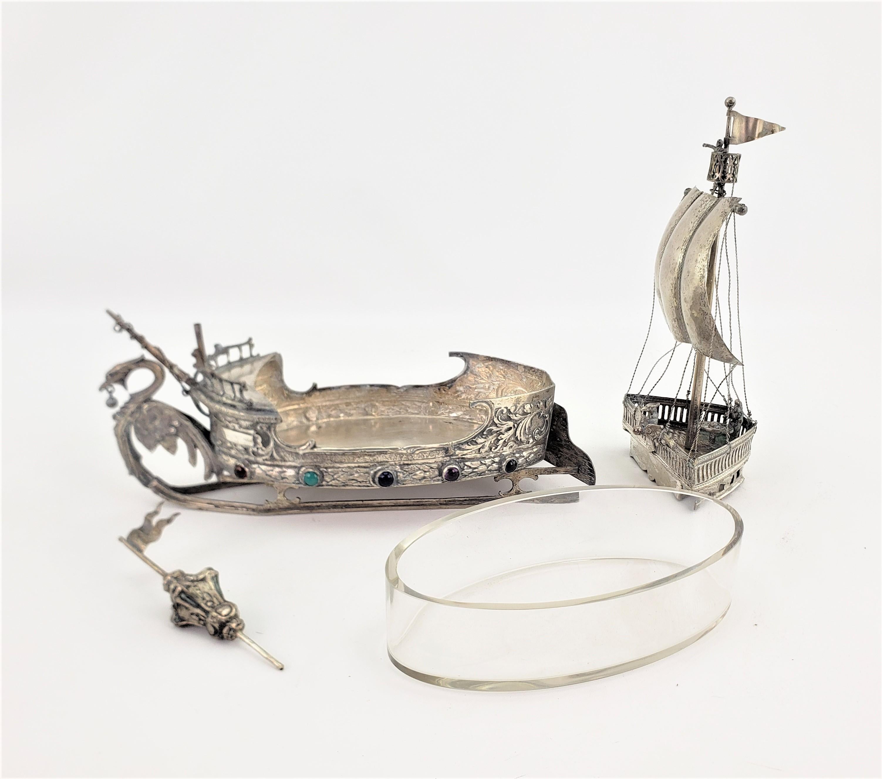 Antique Plated Cast Nef Viking Styled Ship or Galleon with Inset ...