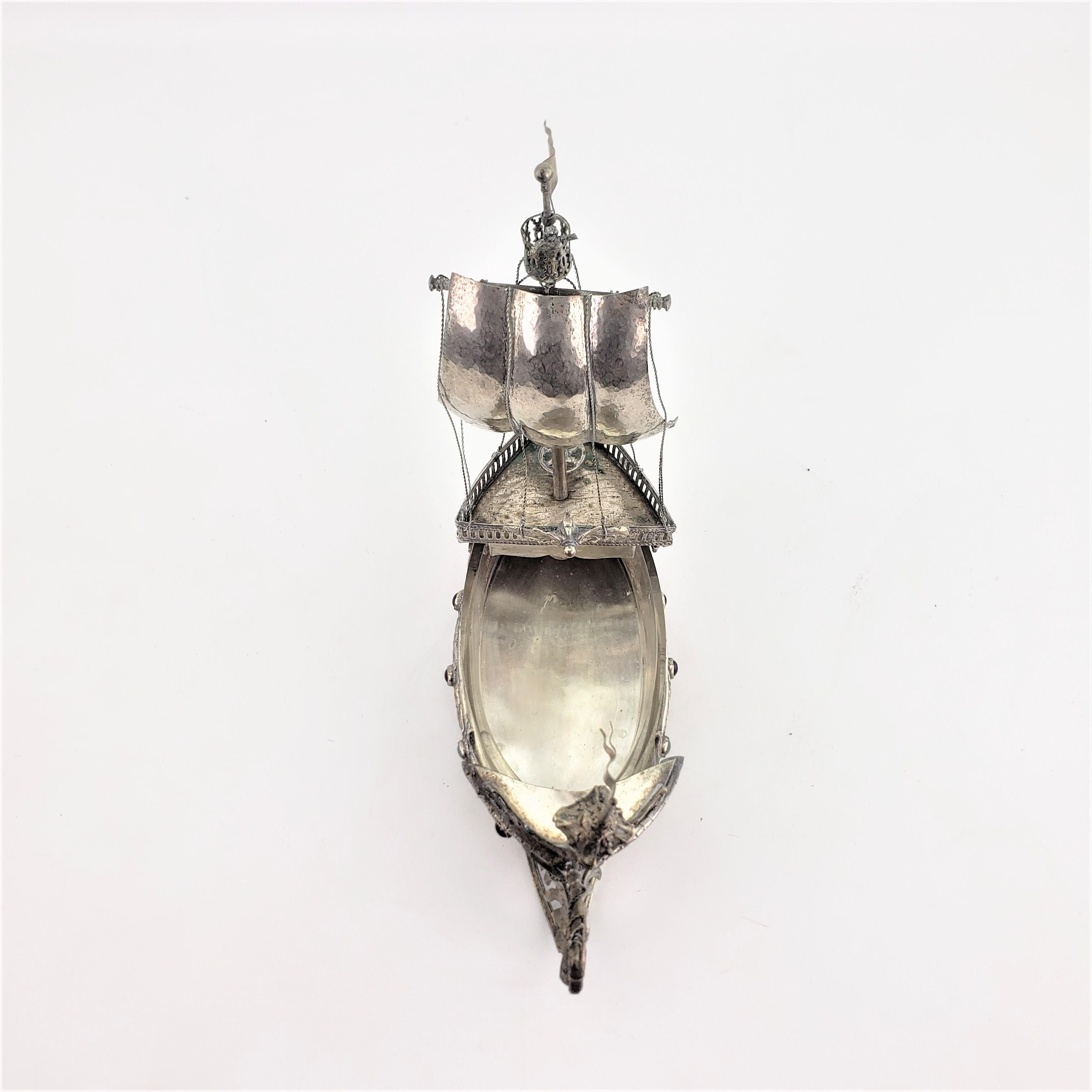 Antique Plated Cast Nef Viking Styled Ship or Galleon with Inset ...