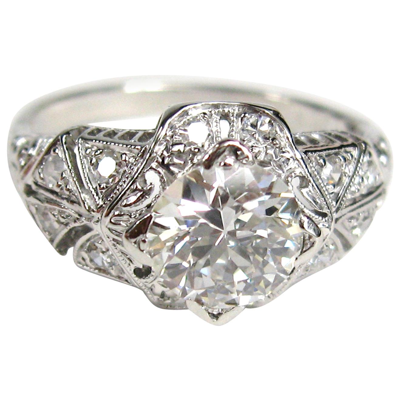 GIA Certified .59 Carat Old European Diamond Platinum Engagement Ring ...