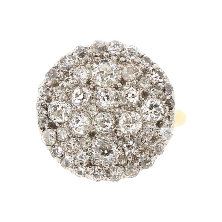 Antique Platinum 18 Karat Gold Diamond Pave Cluster Ring For Sale at ...