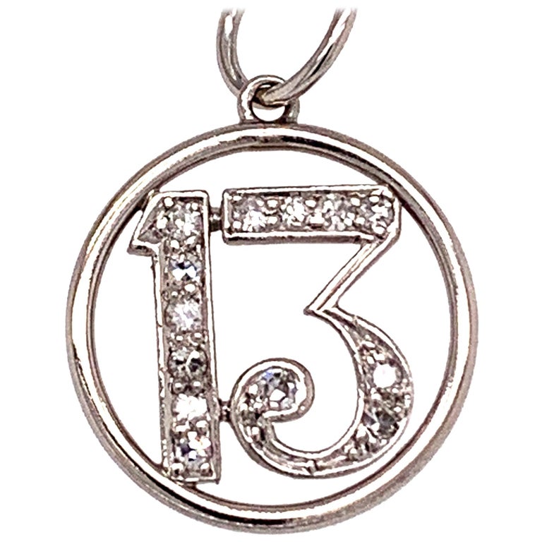 Antique Platinum and Diamond 13 Charm at 1stDibs
